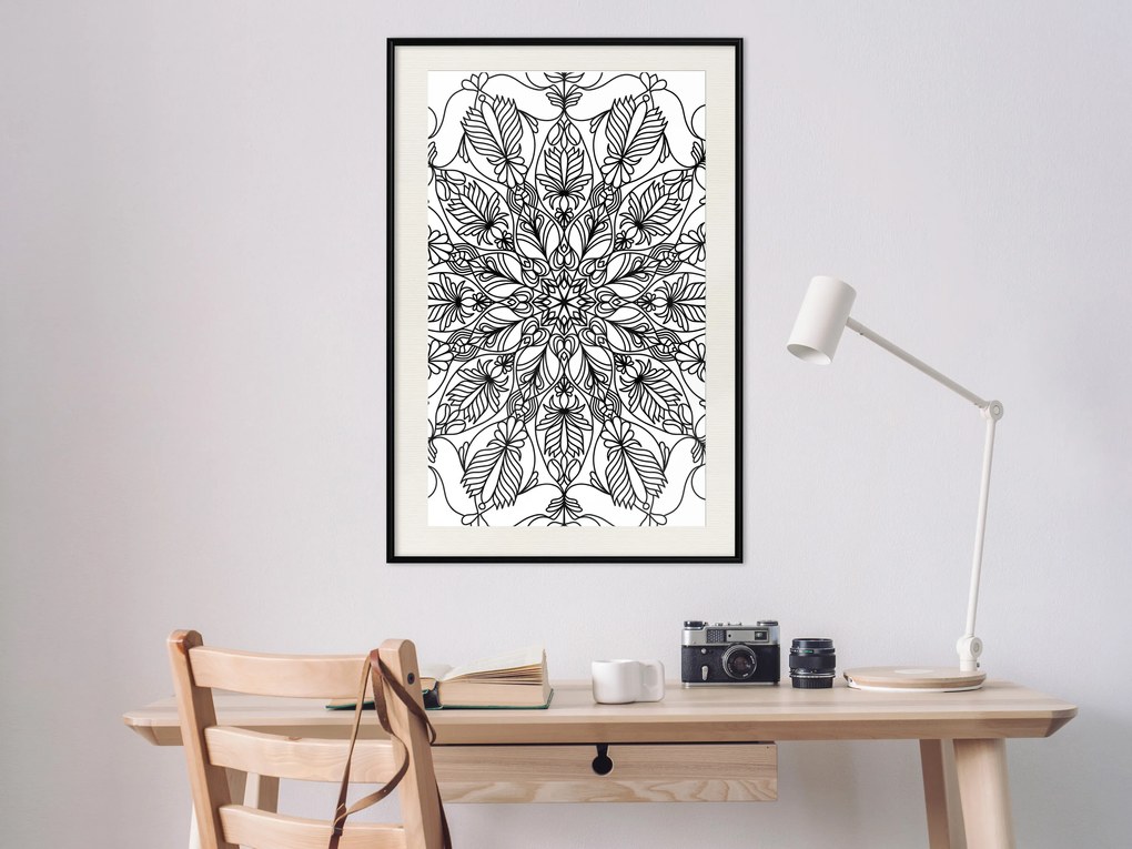 Artgeist Plakát černobílá mandala Velikosti (šířkaxvýška): 40x60, Finální vzhled: Bílý rám