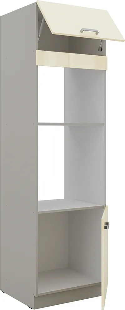KARMEN | vysoká skříňka 60 DPM-210 2F na vestavnou troubu a mikrovlnku | 60 cm | světle šedá/krémová lesk