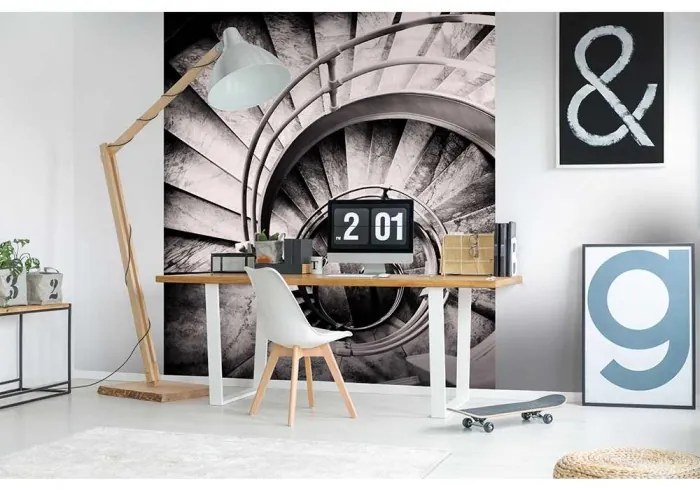 DIMEX | Vliesová fototapeta na zeď 3D točité schodiště MS-3-0271 | 225 x 250 cm | černobílá