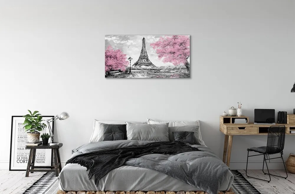 Obraz na skle Paris jarní strom 100x50 cm
