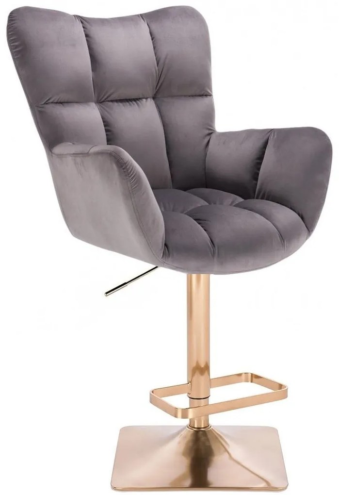 LuxuryForm DESIGN Barové křeslo AURORA VELUR na zlaté hranaté podstavě - tmavě šedé