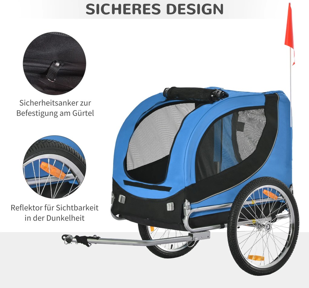 PawHut přívěs pro psy přívěs na kolo přívěs pro psy, přívěs pro psy, modrý+černý, 130x73x90cm| Aosom