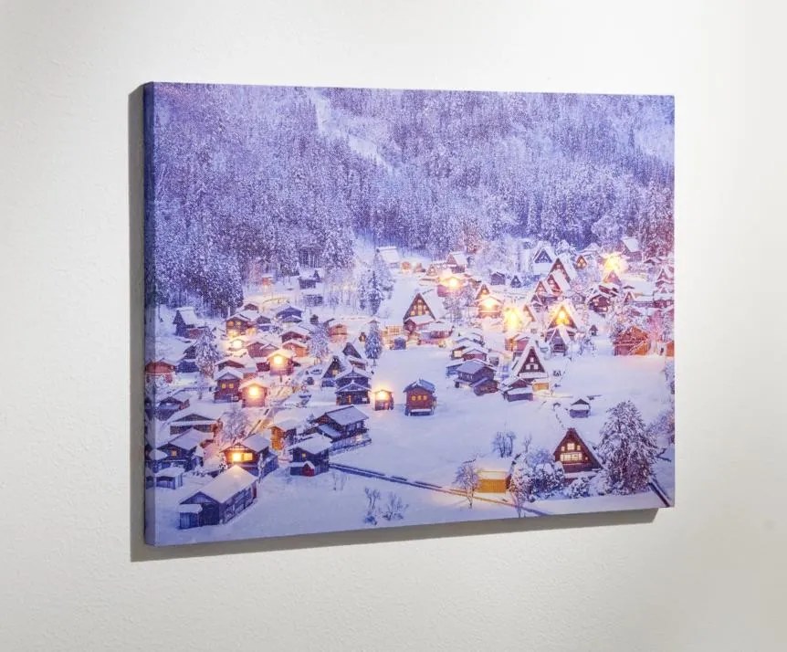 LED obraz "Zimní vesnička"