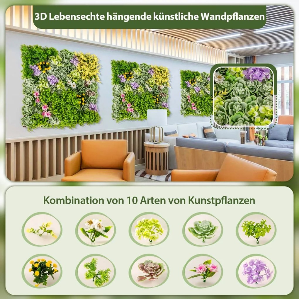 Costway 2 Balíček čtvercových rámovaných umělých listů na zeď Art 3 Ozelenění