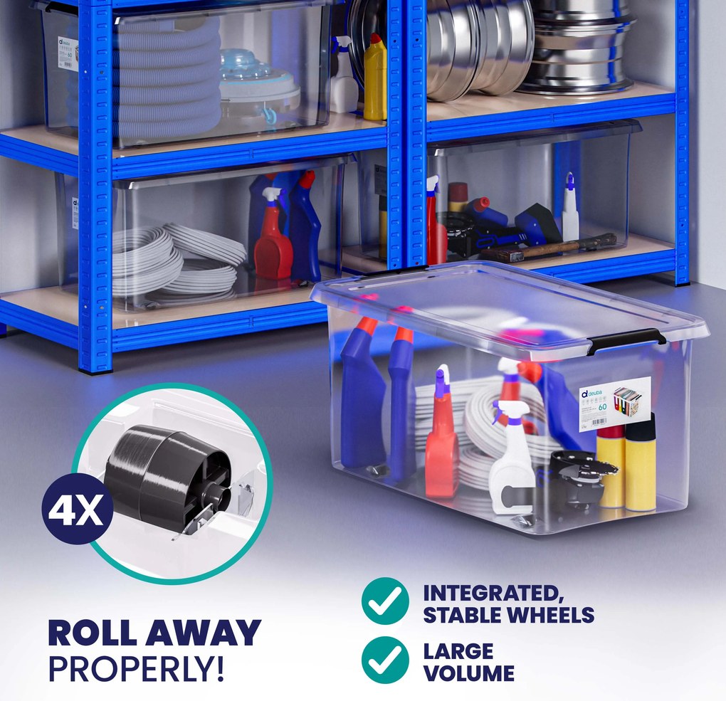 Úložný box sada 4 ks průhledná 60x40x35cm 60L stohovatelný