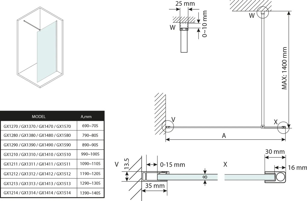 Gelco Vario 90 x 200 cm čiré sklo GX1290