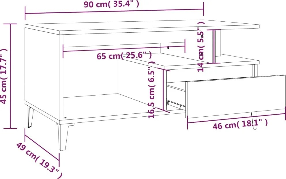 vidaXL Konferenční stolek 90x49x45 cm kompozitní dřevo [819623] Barva: kouřový dub