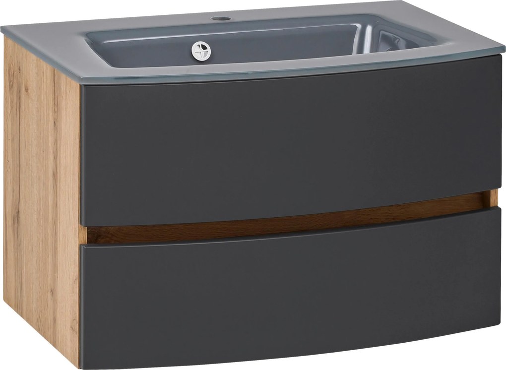 XXXLutz SKŘÍŇKA S UMYVADLEM, šedá, barvy dubu, 80 cm Held - Online Only koupelnové skříňky - 000307010641