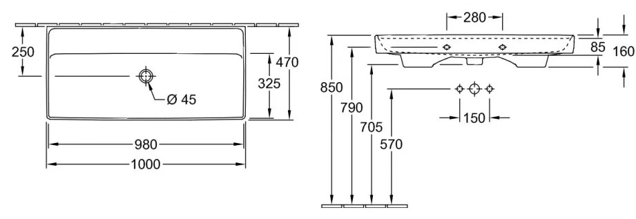 Villeroy & Boch Villeroy &amp; Boch COLLARO - Umyvadlo na skříňku 1000x470x160 mm, bez přepadu, bílá Alpin 4A33A301