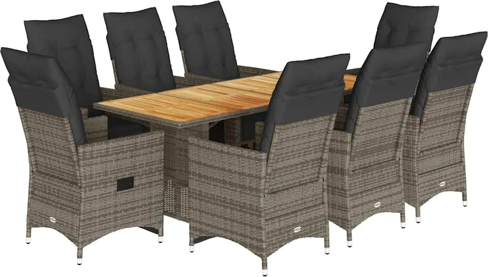 9dílný zahradní bistro set s poduškami šedý polyratan 3276892