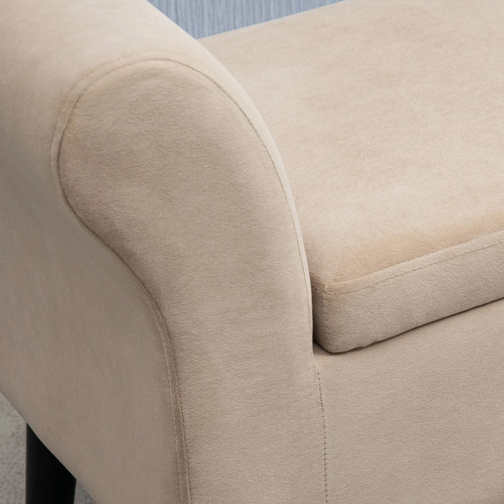 HOMCOM Lavice do obývacího pokoje Moderní čalouněná lavice s úložným prostorem, sametový polyester, kaučukové dřevo, područky, 115.5x43.5x66cm| Aosom