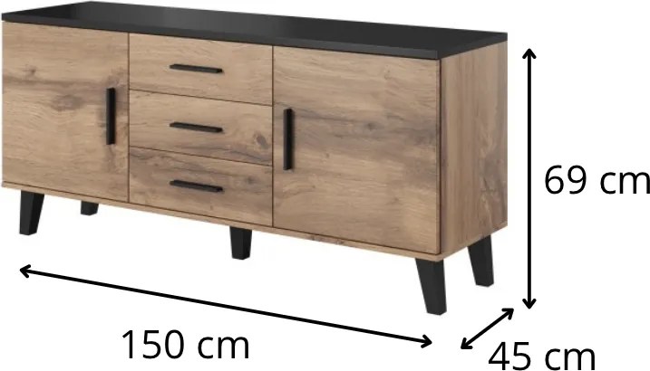 TV stolek Lotta II 150 cm dub wotan/černý