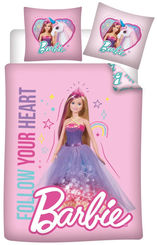 DĚTSKÉ LOŽNÍ POVLEČENÍ BARBIE 100X135 CM, 1 KS 40X60 CM VZOROVANÉ