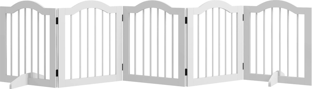 PawHut Dveřní Zábrana pro Psy 5-panelová, 254,5 x 61 cm Skládací Zábrana pro Psy s Dveřmi, Dveřní Zábrana se 2 Podporami, Samostatně Stojící Zábrana p
