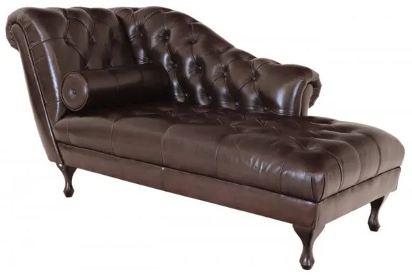 Indický nábytek - Lenoška Chesterfield Delano z pravé hovězí kůže Brown Brown