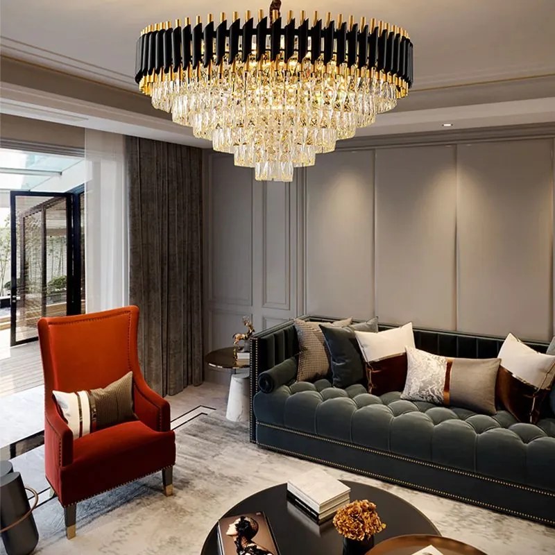 Toolight, stropní závěsná křišťálová lampa 9xE14 APP1058-CP, černá-zlatá, OSW-04400