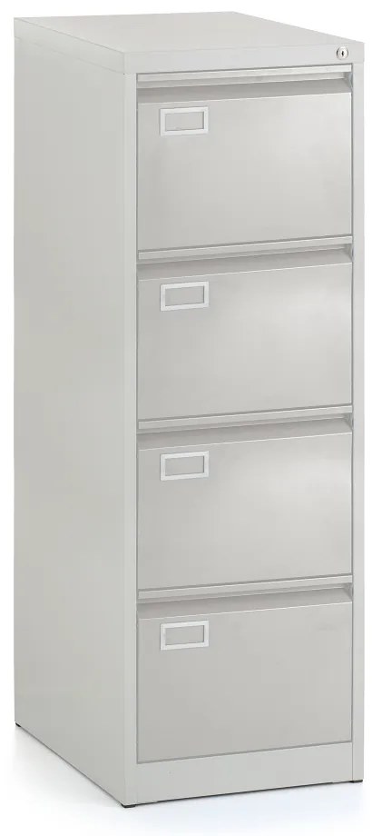 Kovová kartotéka A4 - 4 zásuvky, 45,5 x 62 x 132 cm, cylindrický zámek, světle šedá - ral 7035
