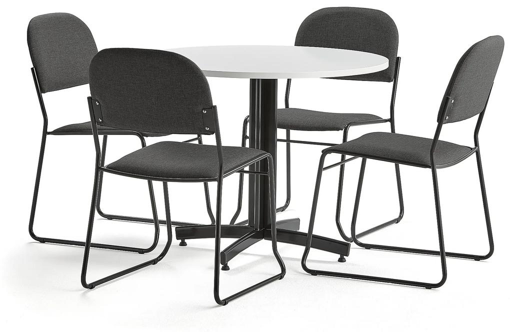 AJ Produkty Sestava Sanna + Dawson, 1 stůl a 4 antracitové židle