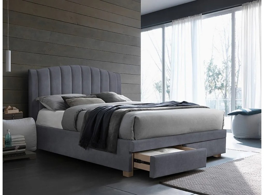 Čalouněná postel EMOTION Velvet, 160x200, šedá - šedá