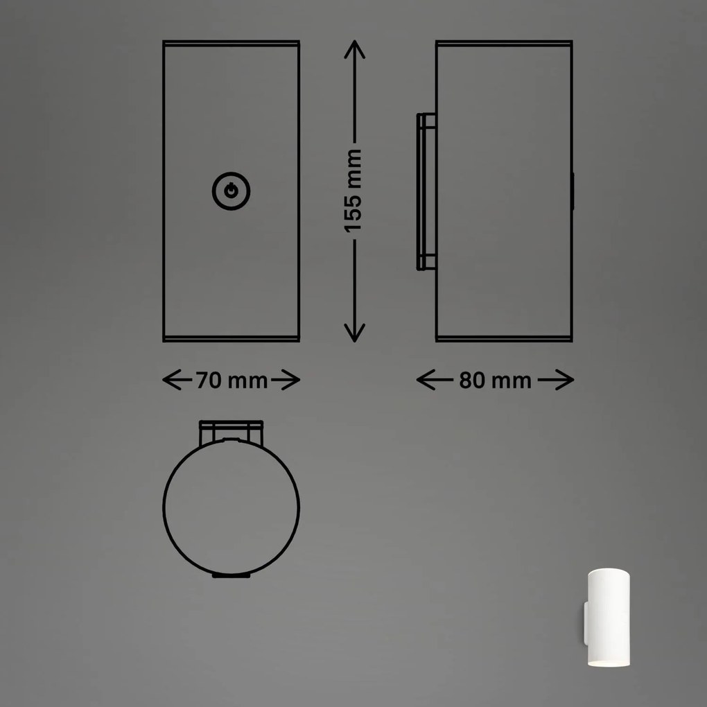 BRI 3786016 Lima LED venkovní nástěnné svítidlo, nabíjecí, 3 krokový dotykový stmívač, časovač, bílé - BRILONER