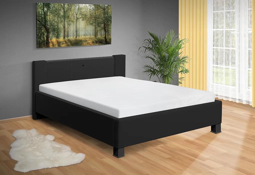 Nabytekmorava Manželská postel Luna 160x200 cm s LED světlymatrace 15 cm, Barva postele: eko černá, Úložný prostor: bez úložného prostoru