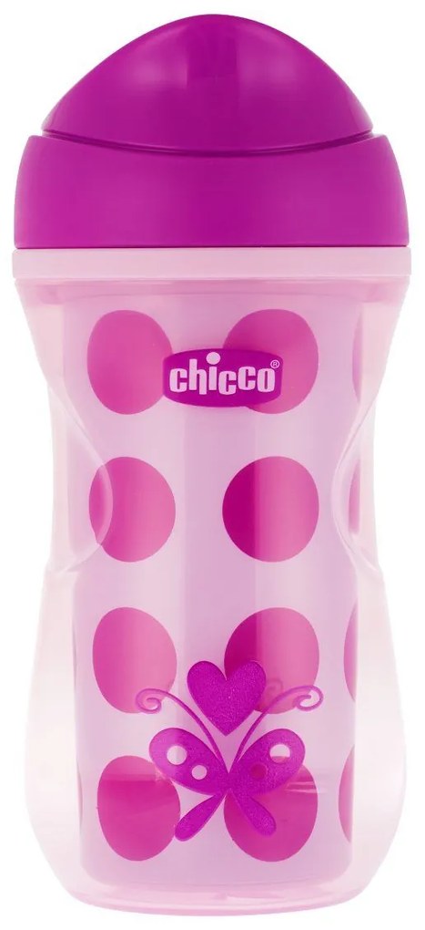 CHICCO Hrneček Aktivní termo s hubičkou 266 ml, růžové/tečky 12m+