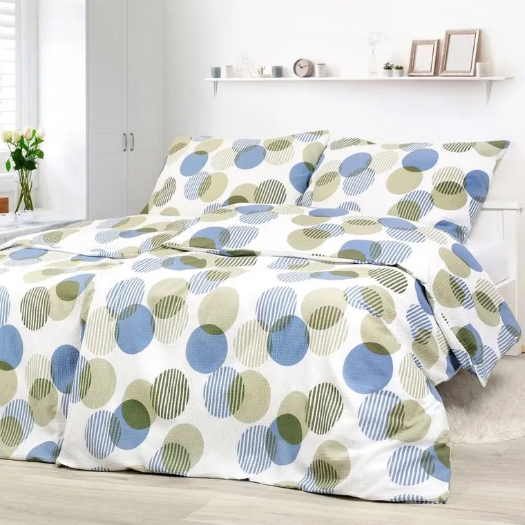 Krepové ložní povlečení MODRÉ A ZELENÉ KRUHY