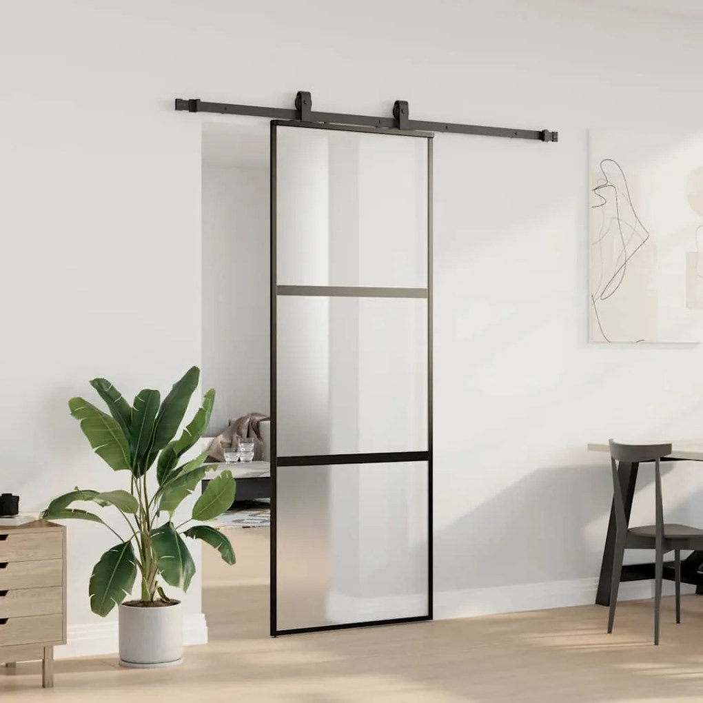 Posuvné dveře se sadou kování černé 76x205 cm Tvrzené sklo 3375814