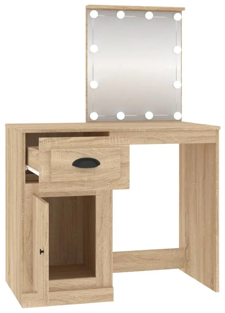 Toaletní stolek s LED dub sonoma 90 x 50 x 132,5 cm kompozit - Default Title