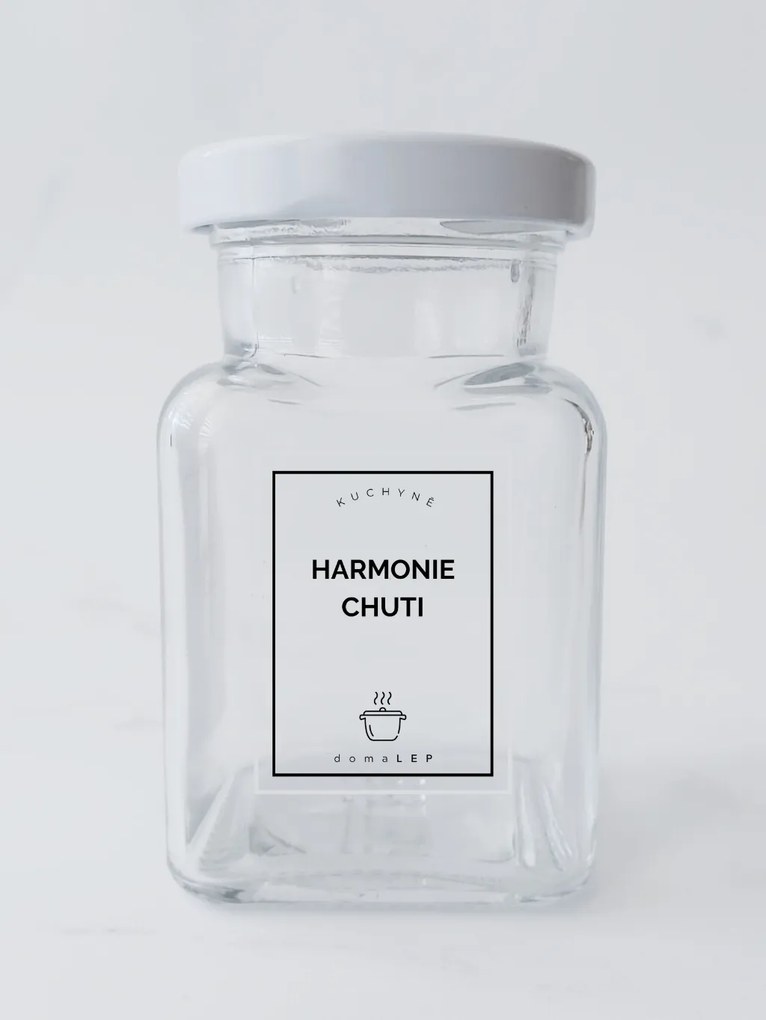 Samolepka na kořenky HARMONIE CHUTI průhledná 3 × 4 cm tučné písmo