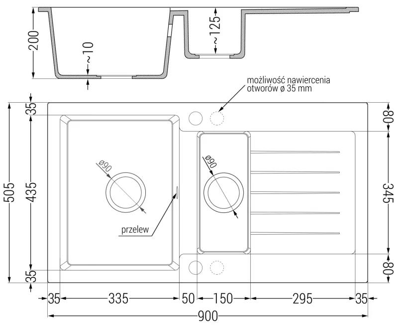 Mexen Matias 1,5-miskový granitový dřez s odkapávačem a kuchyňskou baterií Rita, Bílá - 6502-20-670300-20