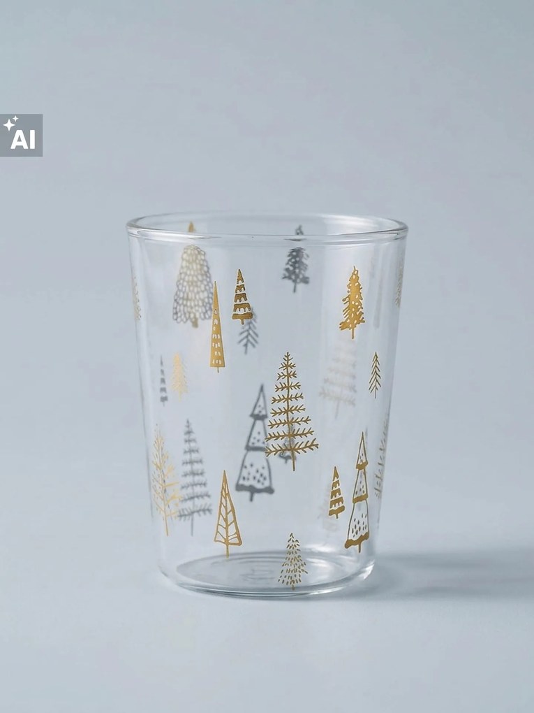 Sinsay - Sklenice s motivem vánočních stromků 2 pack - zlatá