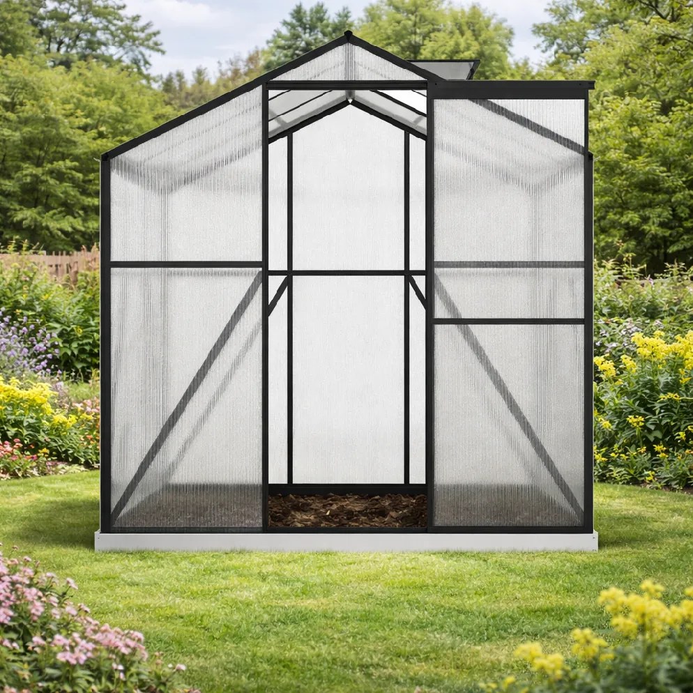 Skleník se základnou BestBerg BBGH-606B / 3,61 m² / 190 × 190 × 194 cm / černá