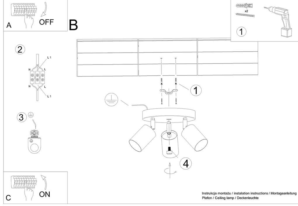 Sollux Lighting Stropní svítidlo VERDO 3P Černá