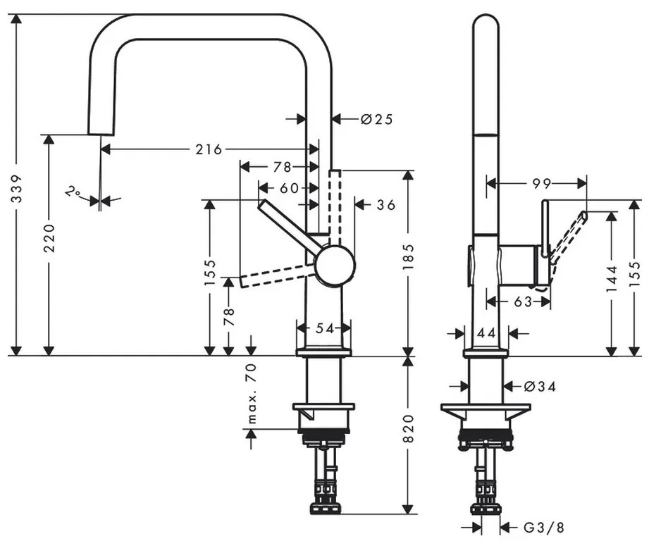 Hansgrohe M54, dřezová baterie Talis, vzhled nerezový 72806800