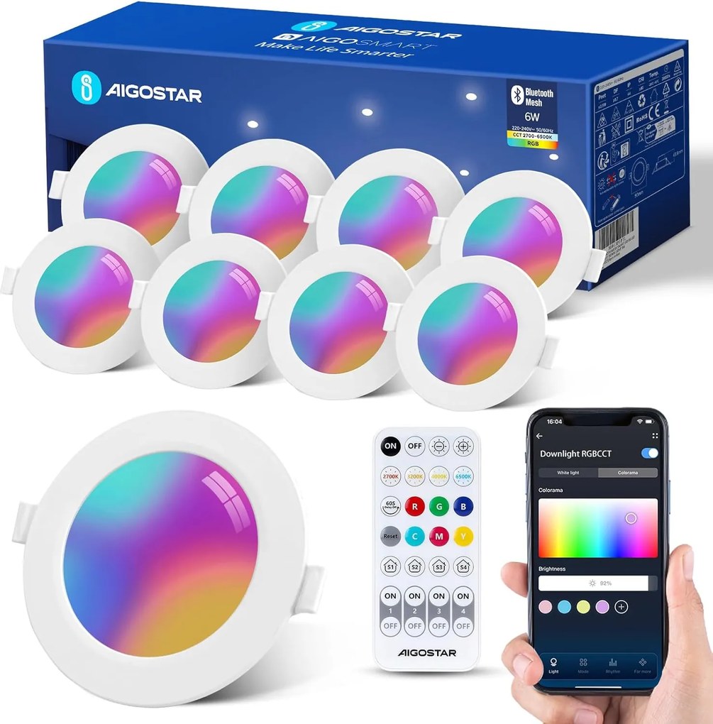 Inteligentní stmívatelné Rgb zapuštěné reflektory, bílé, 600LM, IP44 d747