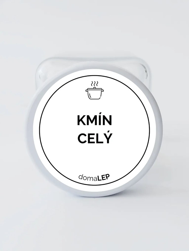 Samolepka na kořenky KMÍN CELÝ bílá 5 cm tučné písmo