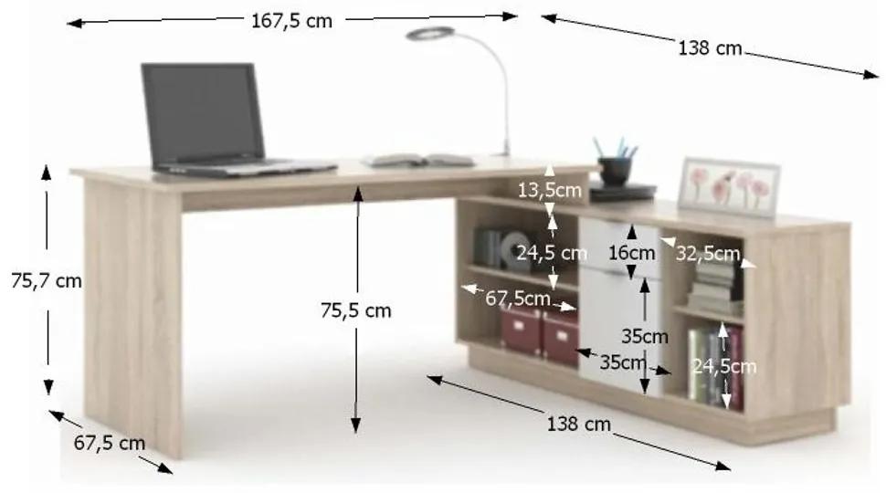 Kancelářský stůl, dub sonoma / bílá, DALTON