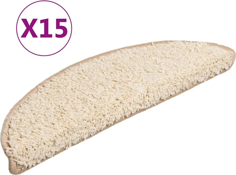 Schodové rohože 15 ks 56x17x3 cm krémové, půlkulaté 133896