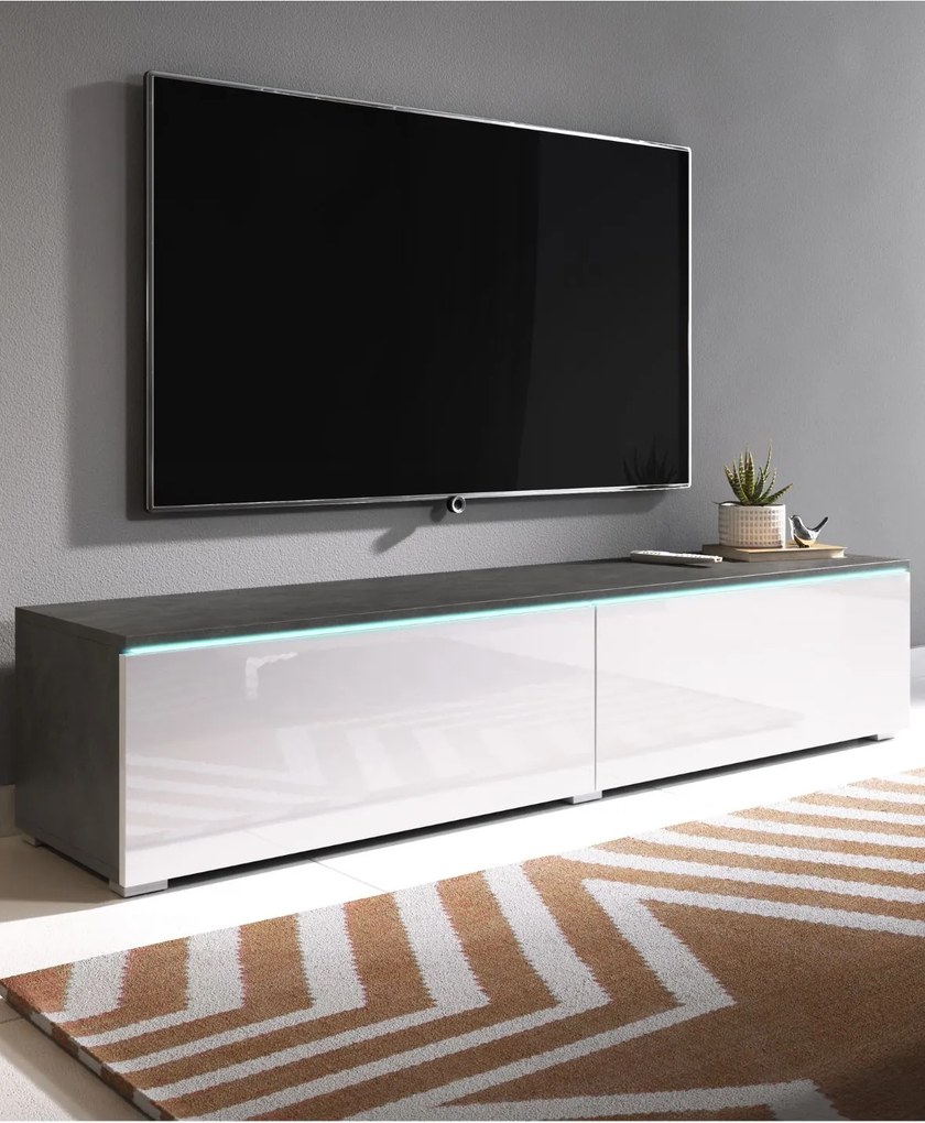 TV stolek LED 140 cm závěsný nebo stojící matera/bílý lesk Lowboard D
