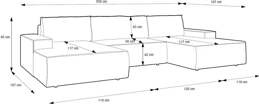PCo Rohová sedací souprava FARO U1, 358 cm Barva látky: Světle krémová (Poso 100), Roh pohovky: Levý roh