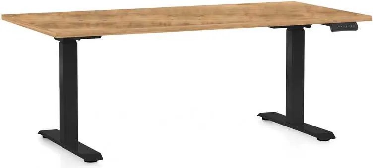 Výškově nastavitelný stůl OfficeTech C, 160 x 80 cm, černá podnož, dub zlatý