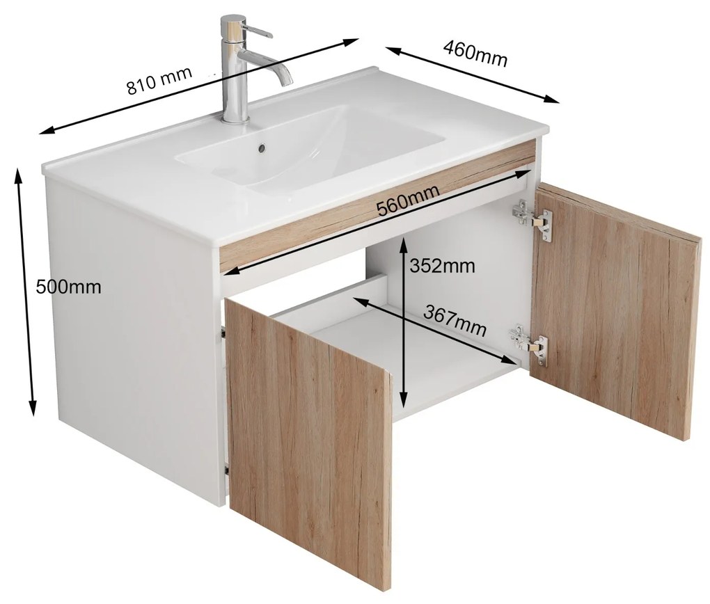 Závěsná skříňka pod umyvadlo Houseland Morvia 80 cm dub/bílá
