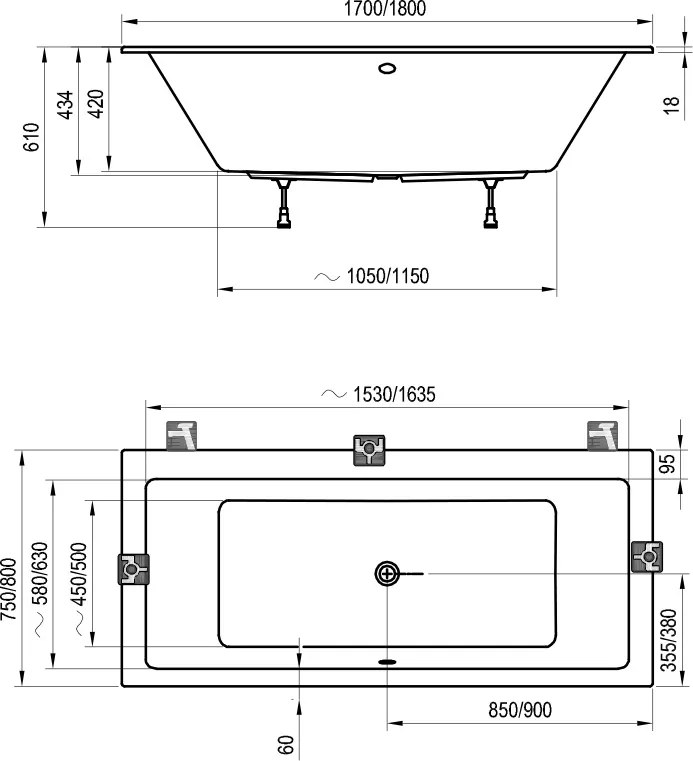 Ravak Vana obdélníková 180×80,     FORMY 01 SLIM 180   C881300000 FORMY 01 SLIM 180