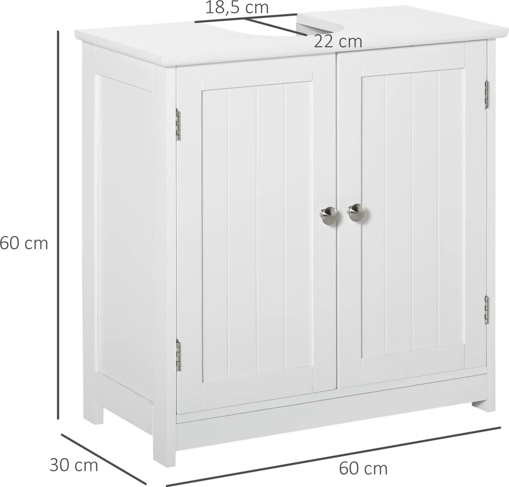 Kleankin koupelnová skříňka - skříňka pod umyvadlo - dvoudvéřová skříň s policí - 60 Š x 30 H x 60 V cm - bílý dřevo