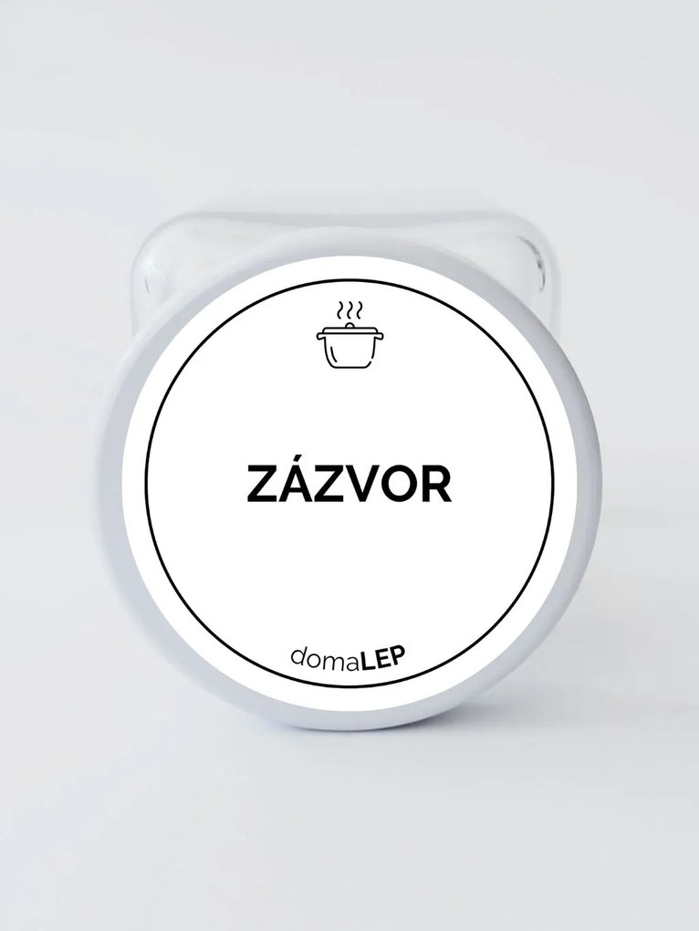 Samolepka na kořenky ZÁZVOR bílá 5 cm tučné písmo