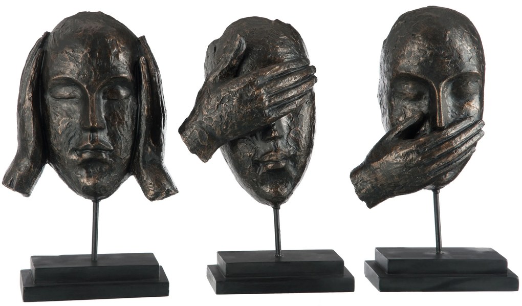 3 ks kovových dekorativních sošek hlav s patinou - 16*10,7*27,7 cm