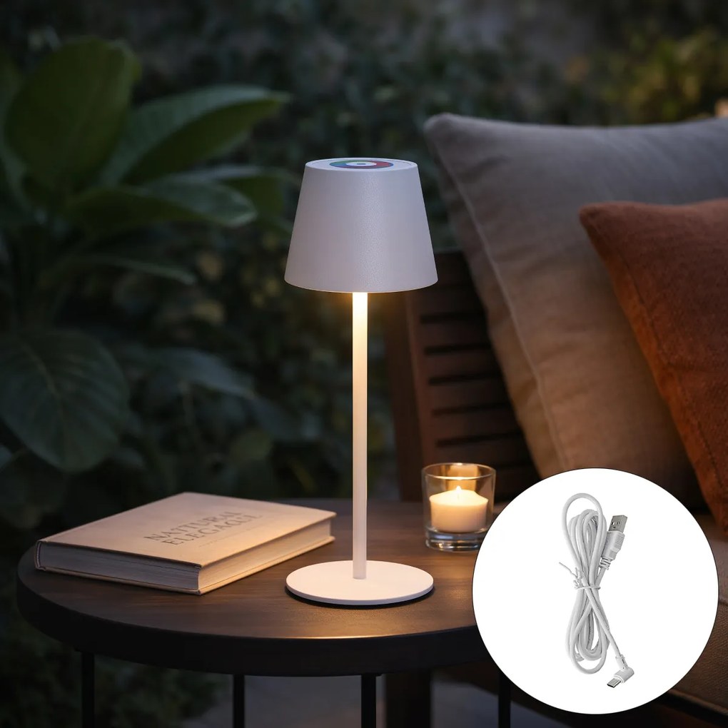 Stolní lampa bílá vč. LED stmívatelná a dobíjecí RGB IP54 - Murdock