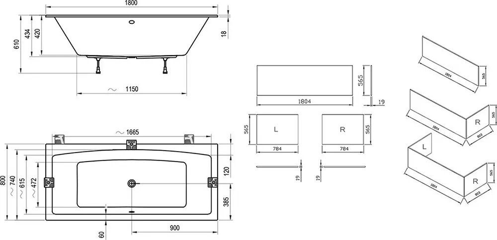 Ravak FORMY 02 SLIM 180 x 80 cm C891300000 vana snowwhite