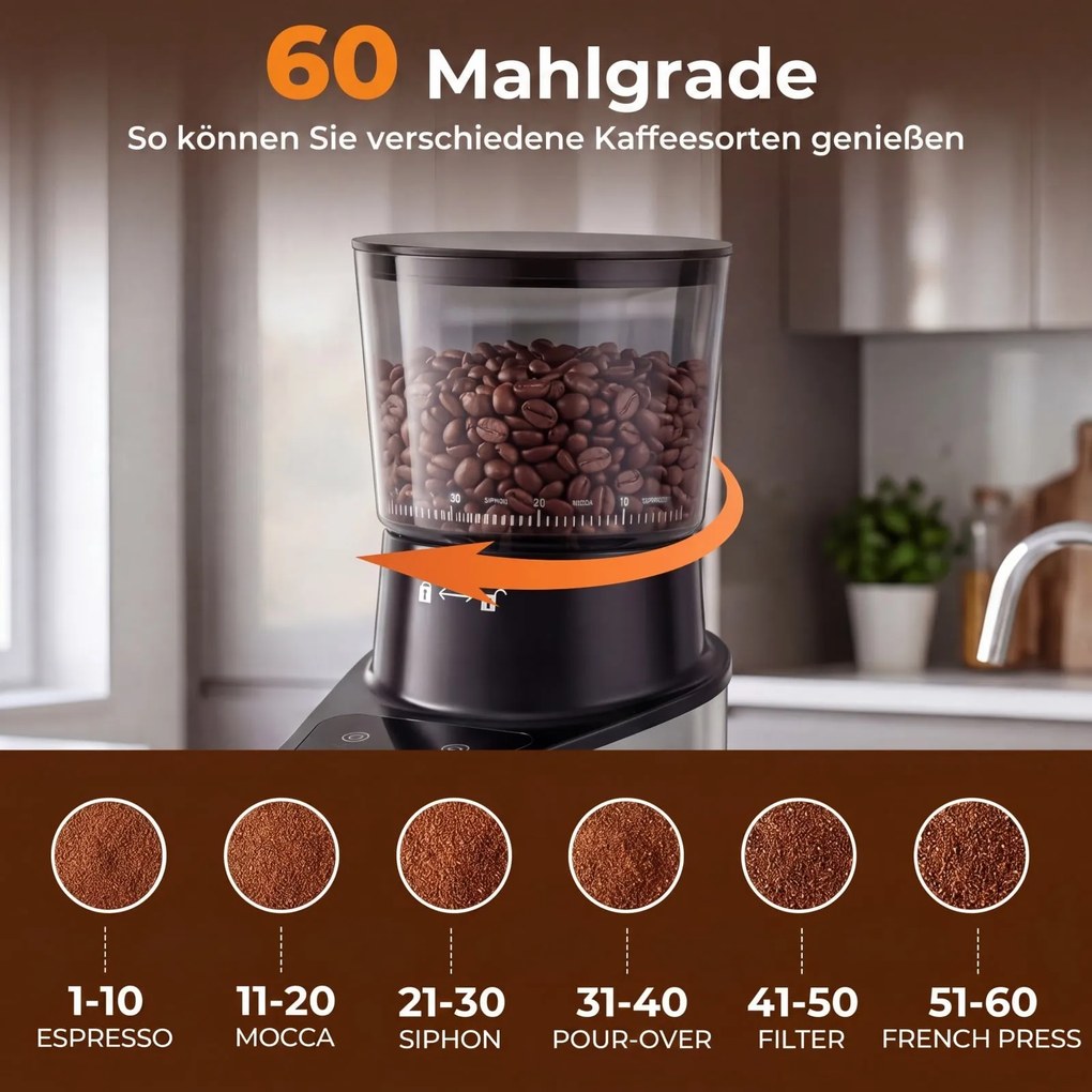 Costway Elektrický mlýnek na kávu s kónickým mlýnkem mlýnek na espresso s 60